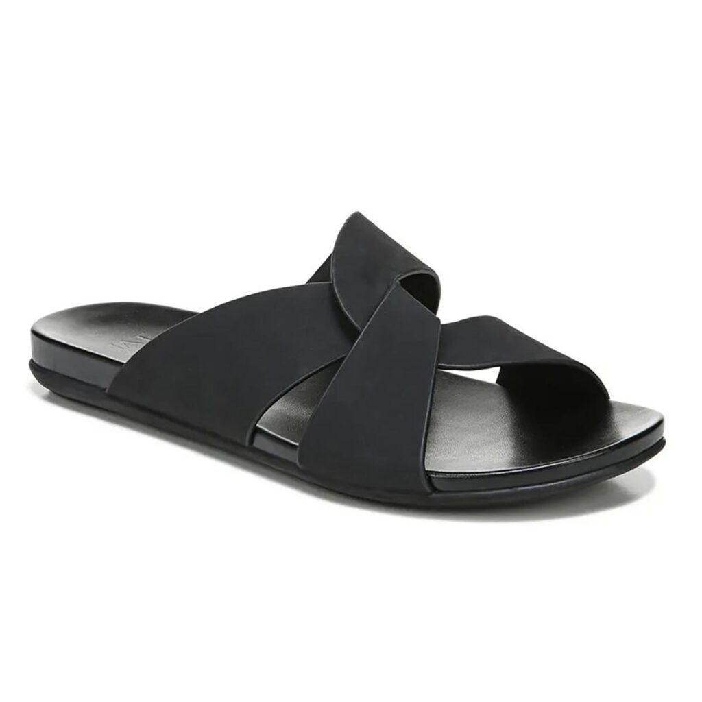 Naturalizer Genn Flight Black Nubuck Leather Slide Sandals - WOOKI.COM